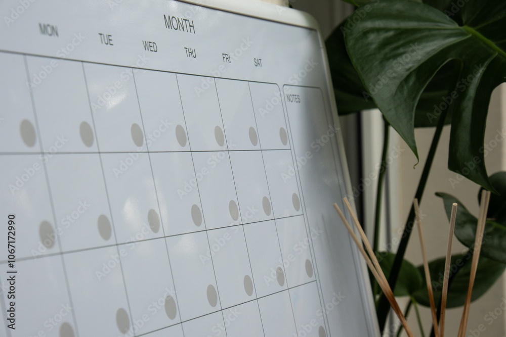 Monthly PLANNER. Empty Magnetic board with the days of the month. Place ...