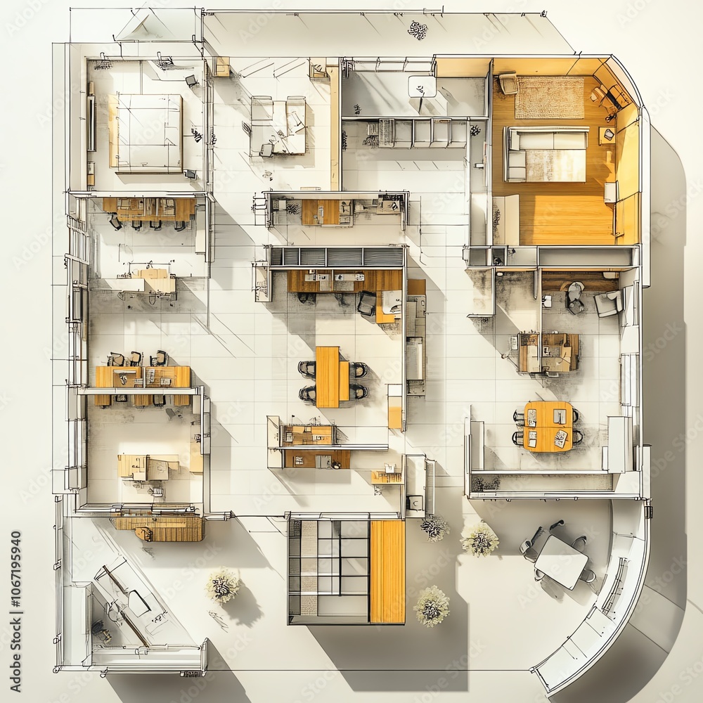 Design an office floor plan with sections for various departments ...