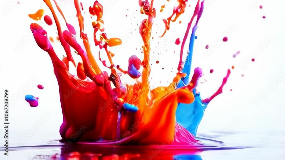 Vibrant multicolored paint splash explosion against a clean white ...