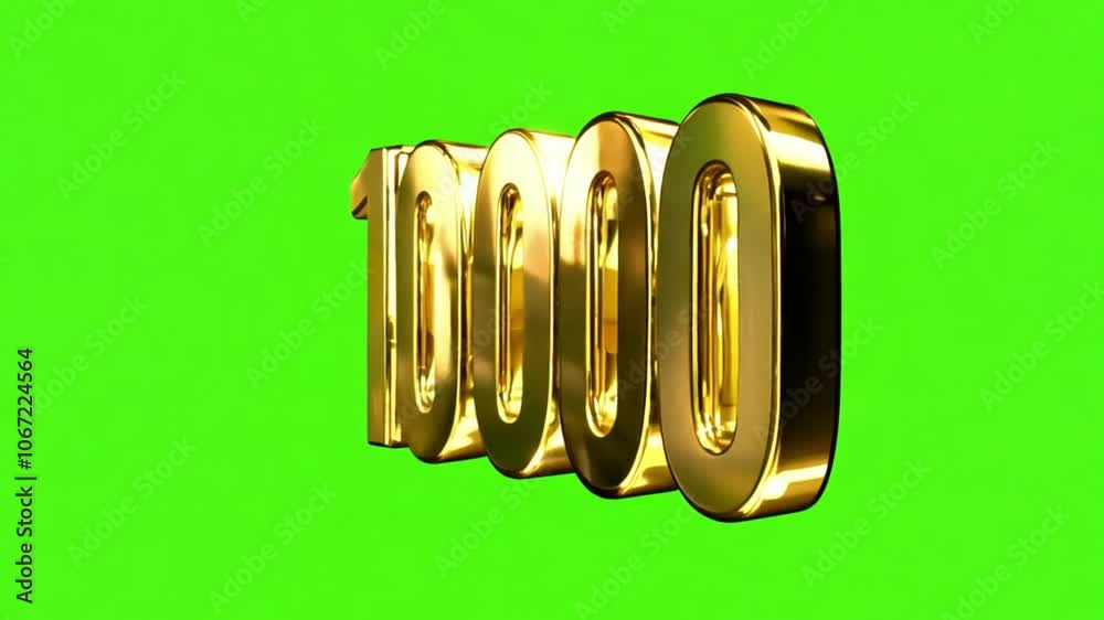 Golden 10k number on green screen background. 3d render golden 10.000 ...