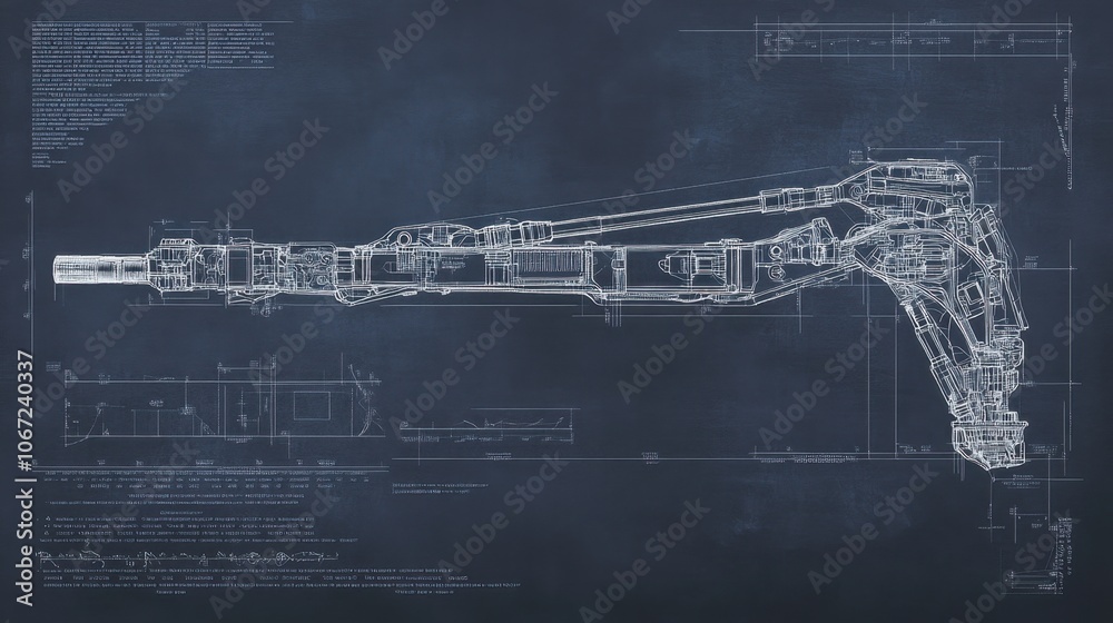 A detailed illustration of an excavator's arm with hydraulic lines ...