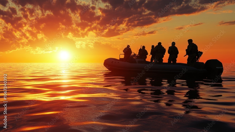 Navy SEALs in Boat - SEALs on a boat at sunset, with shadows casting ...