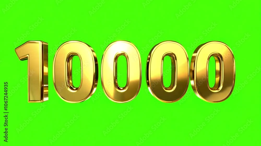 Golden 10k number on green screen background. 3d render golden 10.000 ...