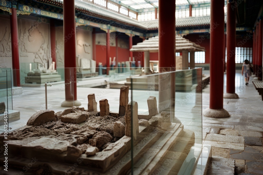 Majestic architectural relics encased in glass stand proud in a museum ...