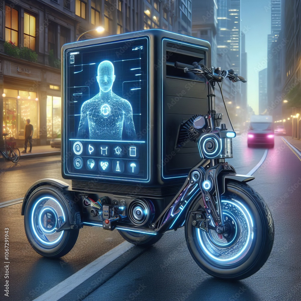 AI Powered Cargo Bike A cargo bike with an AI controlled motor t Stock ...