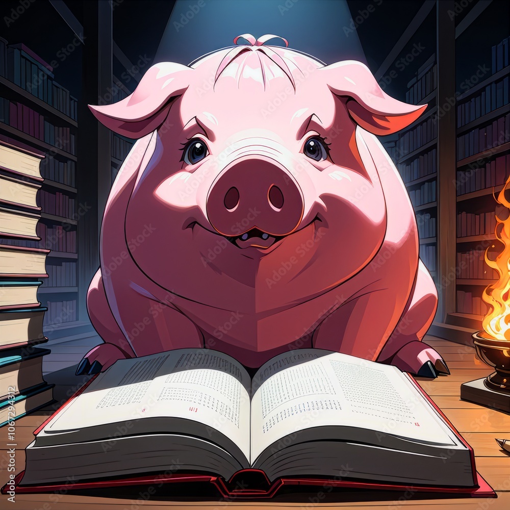 Anime anthropomorphic drawing of a large sinister pig law book detailed ...