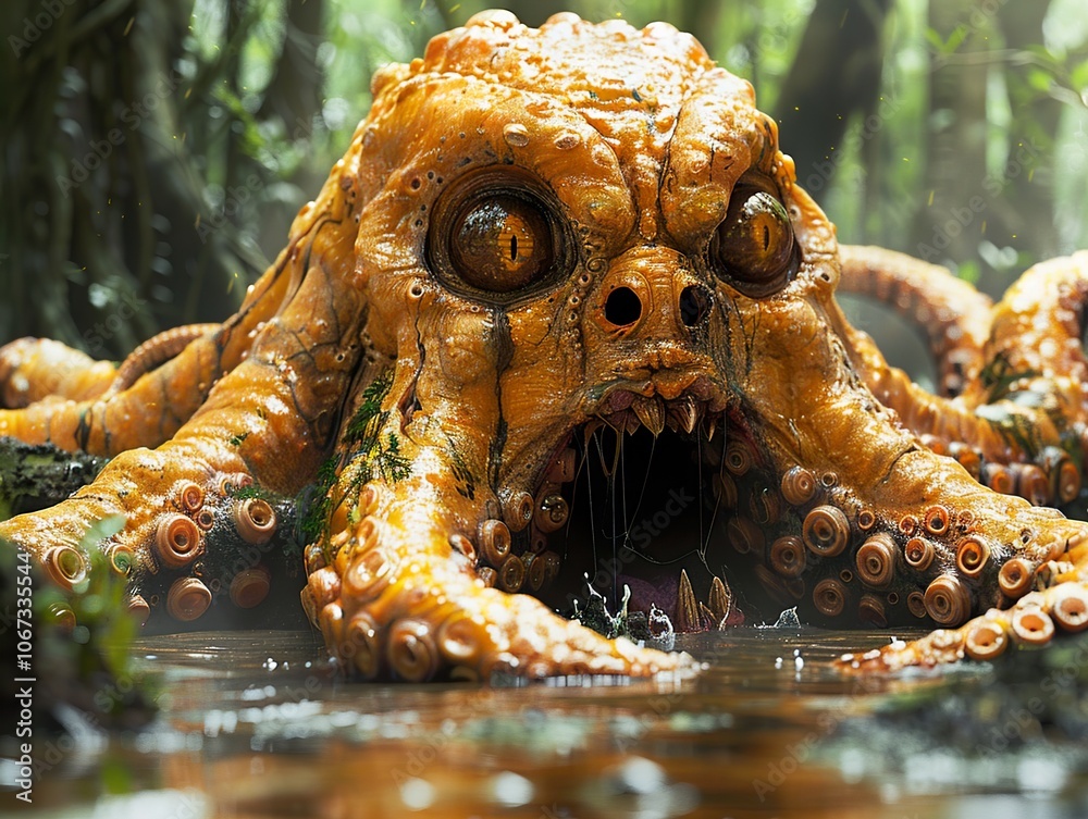 Mythical Sea Monster: A Digital Painting of a Creepy, Realistic Octopus ...