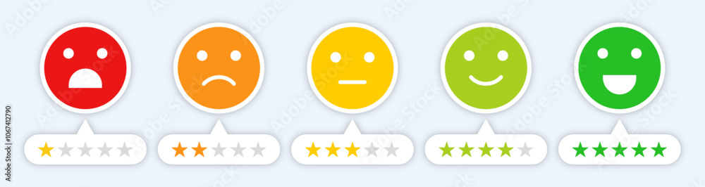 Set of rating emoji with stars isolated. Star rating for a product ...