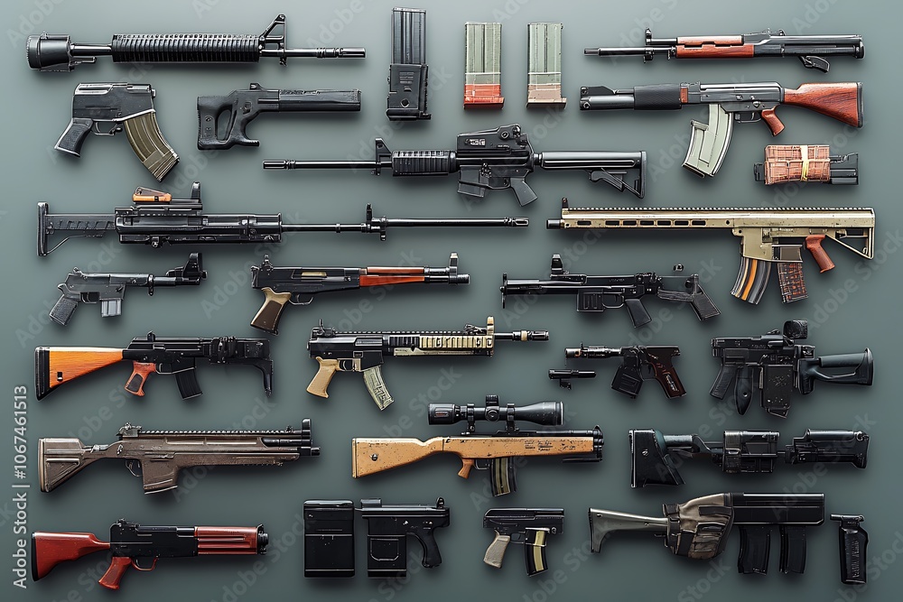 Vintage military elements set with grenade and rocket launchers sniper ...