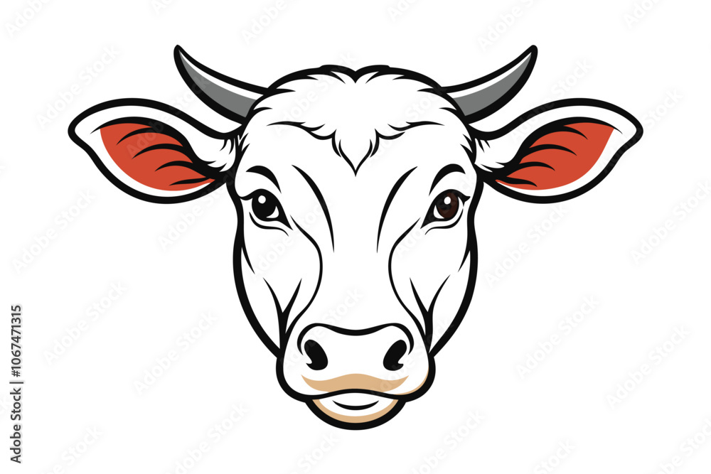 cow face vector clean line art Illustration on white white background B ...