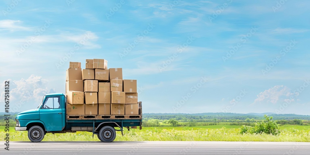 Open cargo truck packed with cardboard boxes in an organized manner ...