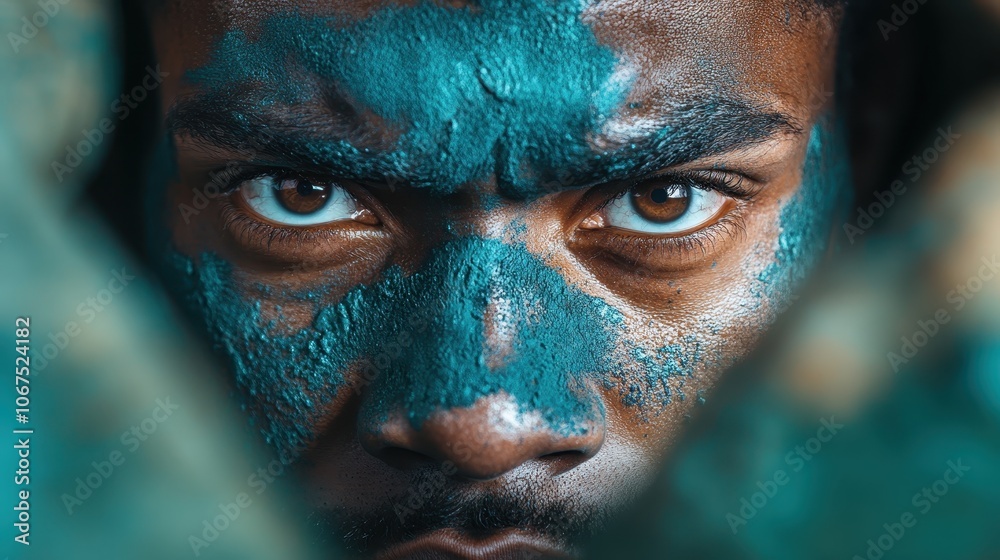 An insightful look into someone’s piercing gaze with rich teal face ...