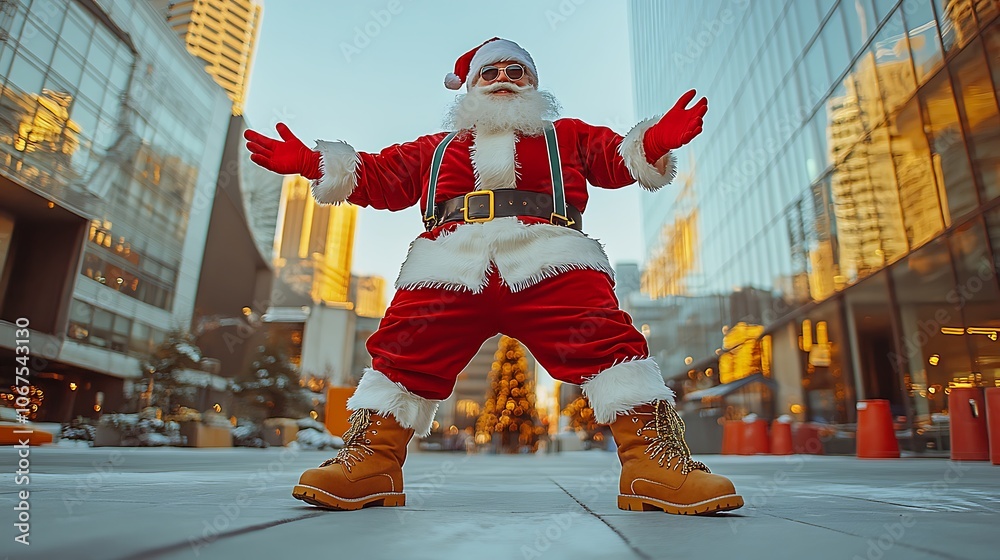 Funky Santa Claus in a modern twist on the classic outfit with ...