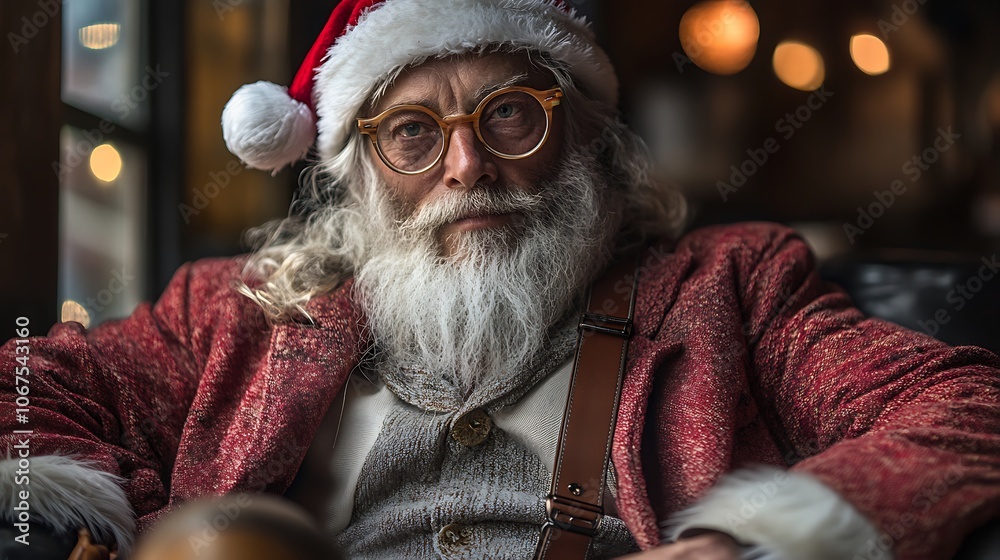 Funky Santa Claus in a modern twist on the classic outfit with ...