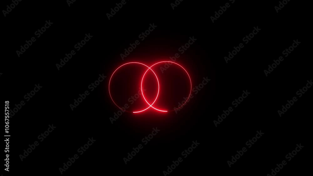Two infinity glowing neon rings of colorful red circles intertwined and ...