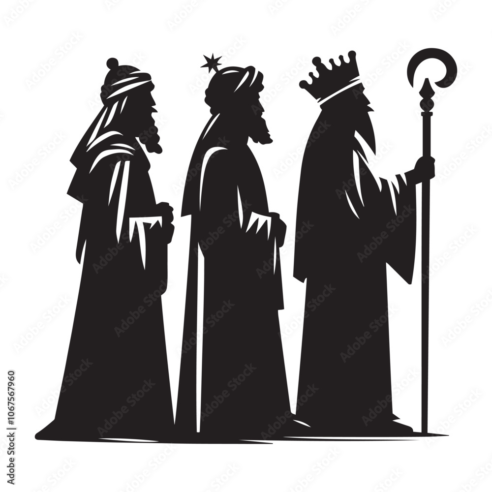 Three Wise Men silhouette vector art black color design and solid white ...
