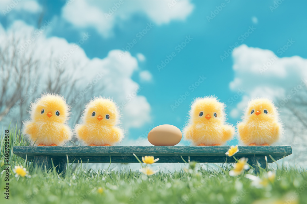 yellow chibi Easter chicks sitting and standing next to each other in ...