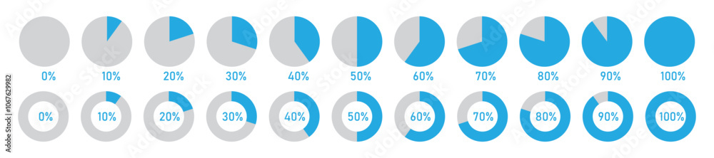 Pie chart, percentage diagram or progress bar set from 0% to 100 % for ...