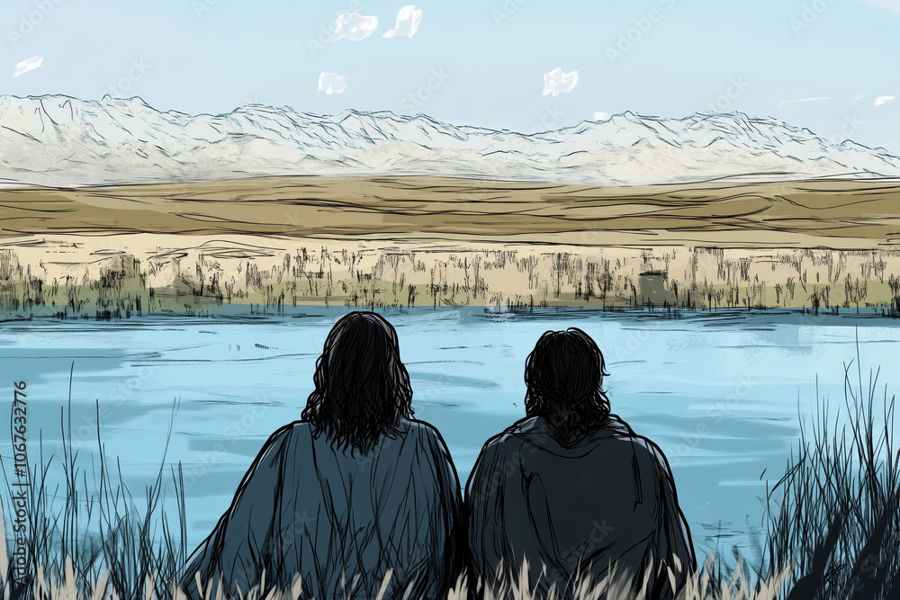 Foto de Continuous one line drawing of Jesus is baptized by John the ...