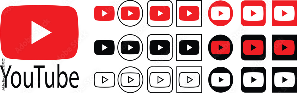 YouTube logo icon design in flat line set. editorial vector for apps or ...