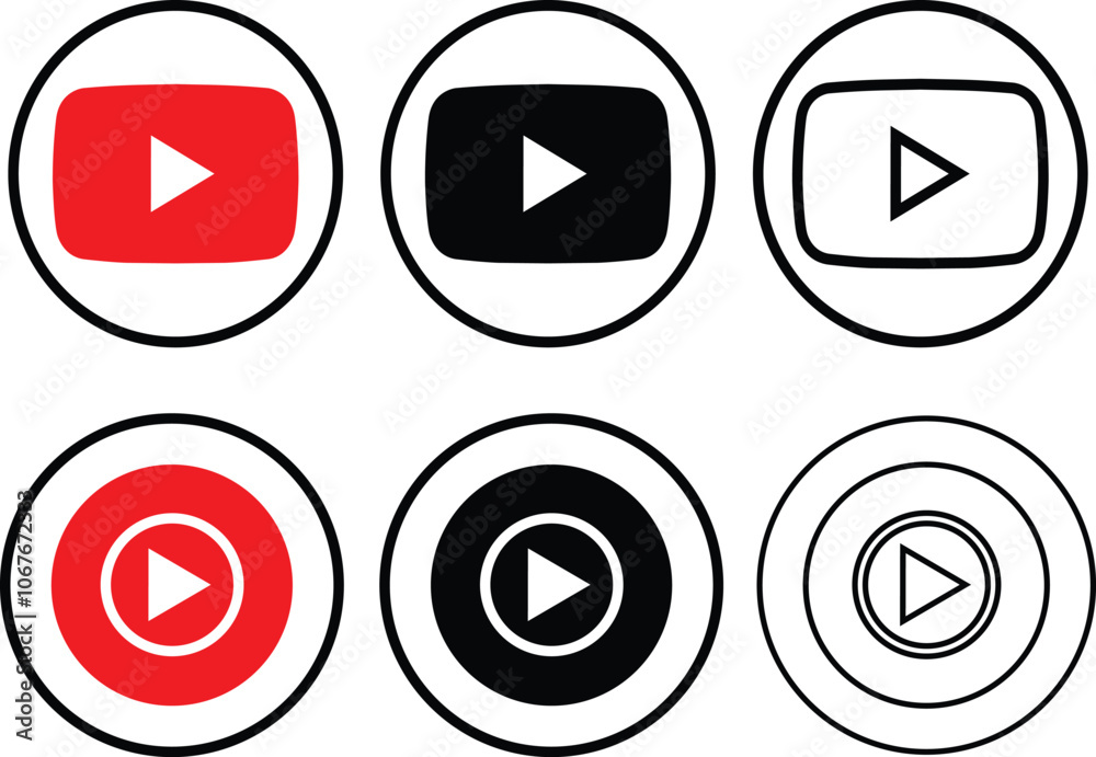 YouTube app and YouTube music logo icon in flat line set. YouTube play ...
