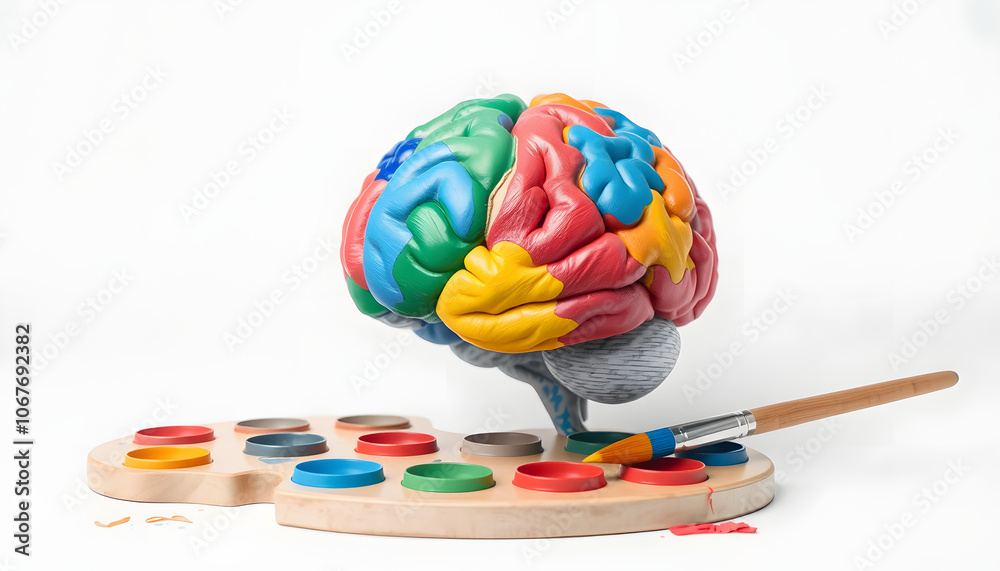 coloring different parts of the brain. painted brain and a palette of ...