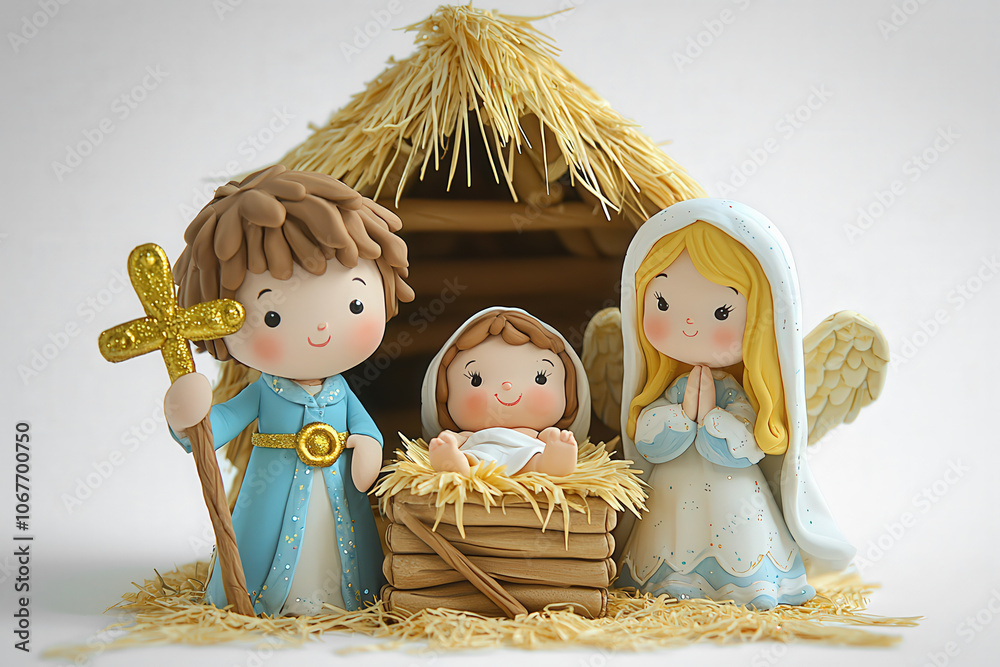 Portal de belén con figuras del San José, niño Jesus y la virgen maría ...