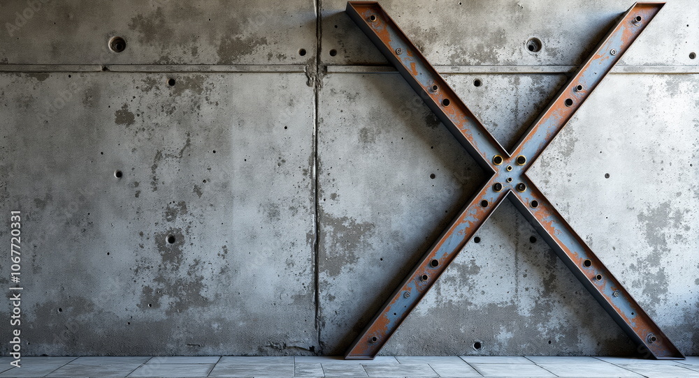 Rusted metal X-brace on concrete wall - ideal for industrial design ...