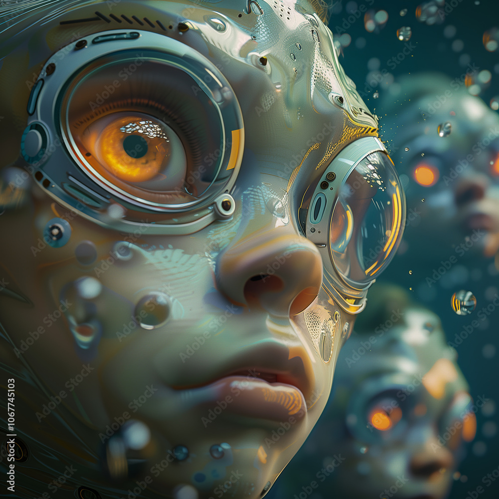 Alien creature with large eyes and detailed skin texture, featuring ...