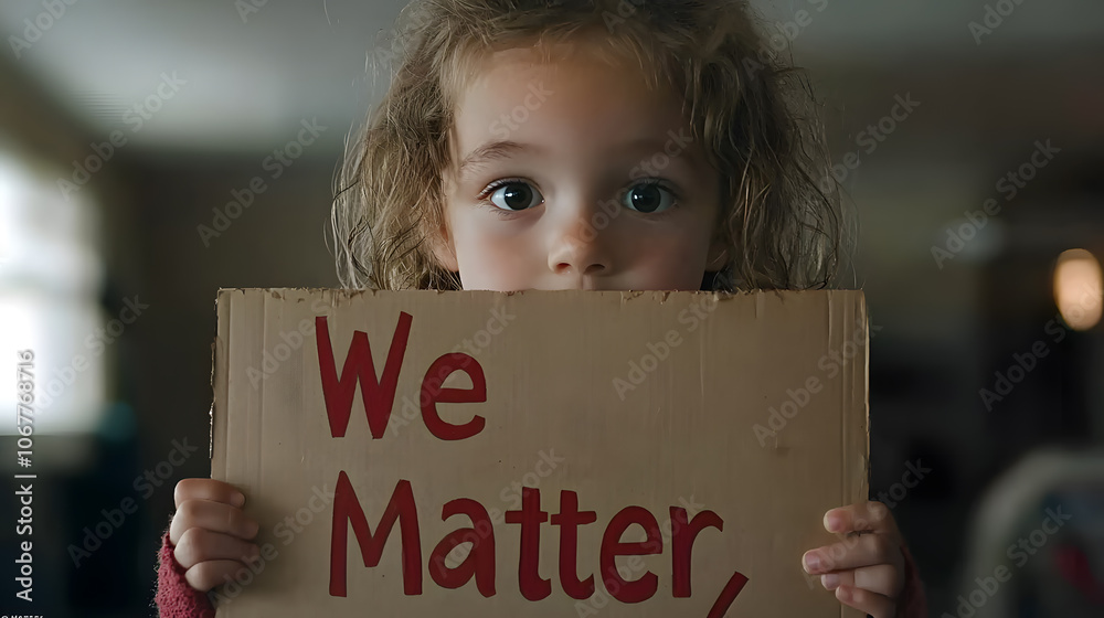 Child from an underrepresented community holding a ‘We Matter ...