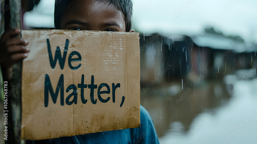 Child from an underrepresented community holding a ‘We Matter ...
