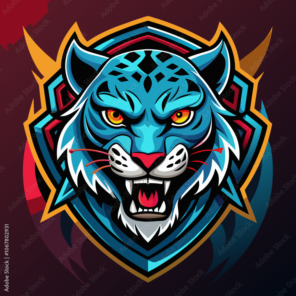 Stylized artwork of a fierce blue jaguar logo emblematic of competitive ...
