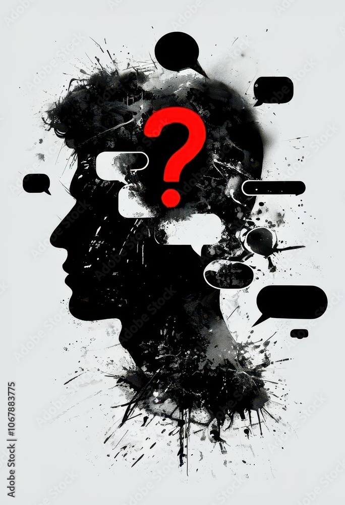 Silhouette Vector Illustration of a Head Filled with Speech Bubbles ...