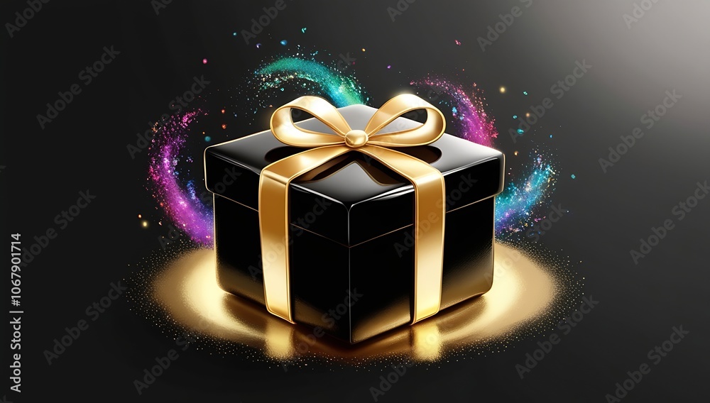 black gift box with a shining gold ribbon, radiating elegance and style ...