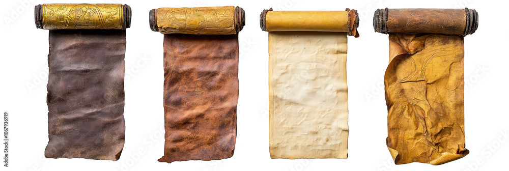 Collection of colors parchment paper, Vintage open parchment scroll ...