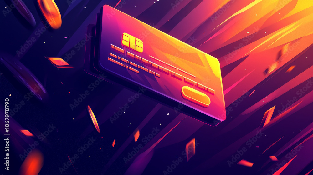 Digital credit card illustration with vibrant gradient background and ...