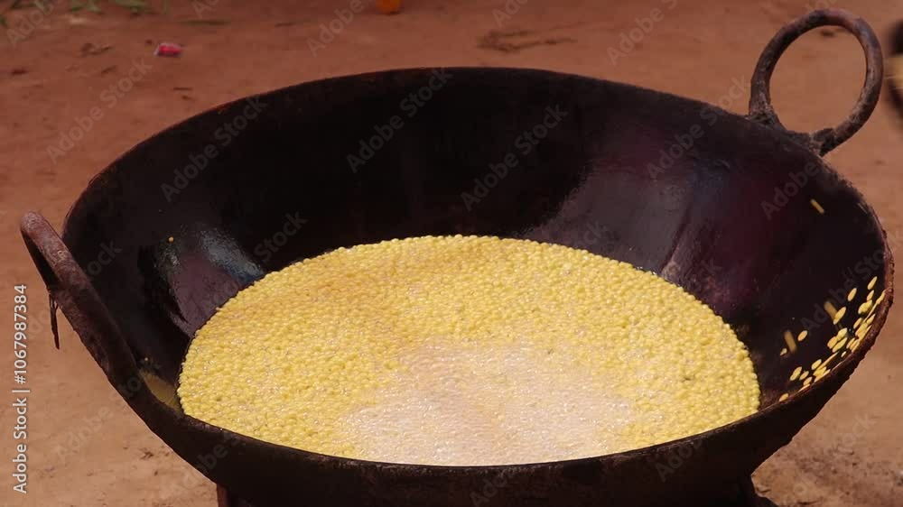 A step-by-step process of making Bundi, an Indian sweet dish ...