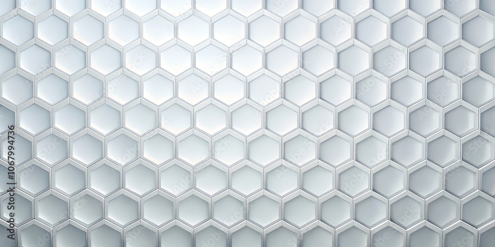 A seamless pattern of interlocking hexagonal shapes in a soft white hue ...