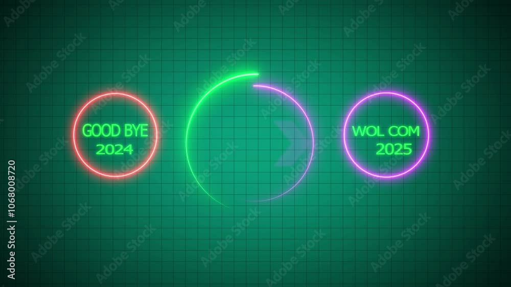 Animation of Glowing neon goodbye 2024 and welcoming the new year 2025 ...