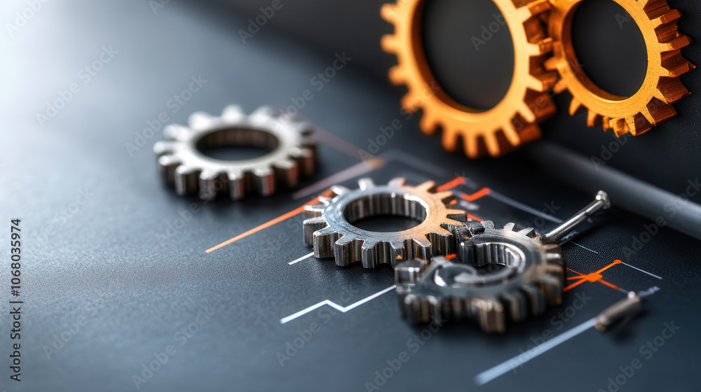 Mechanical gears in motion symbolize economic progress and innovation ...