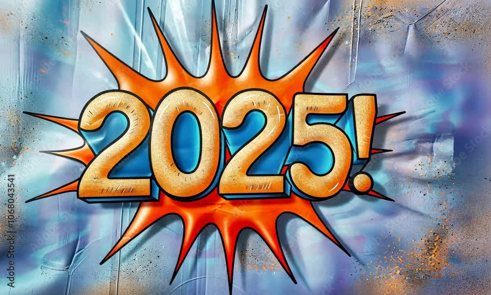 Animated comic burst revealing exciting year 2025 celebration. Stock ...