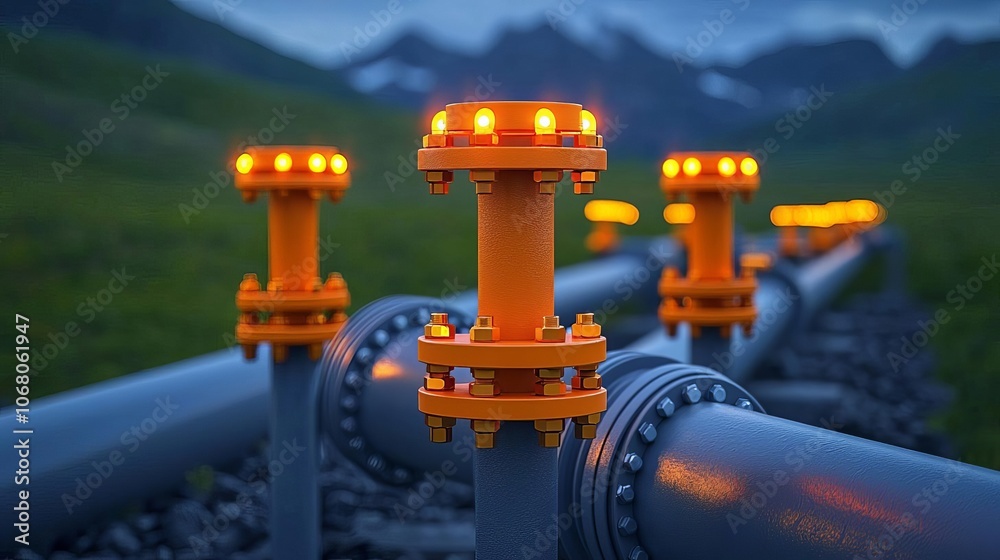 Detailed view of water pipeline system in an open field Stock ...