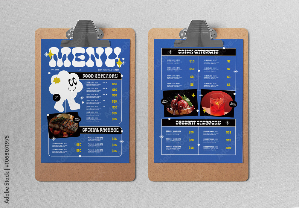 Blue Quirky Food Menu Layout Stock Template | Adobe Stock