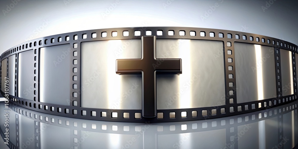 Film reel with a cross symbol embedded, cinematic religious concept ...