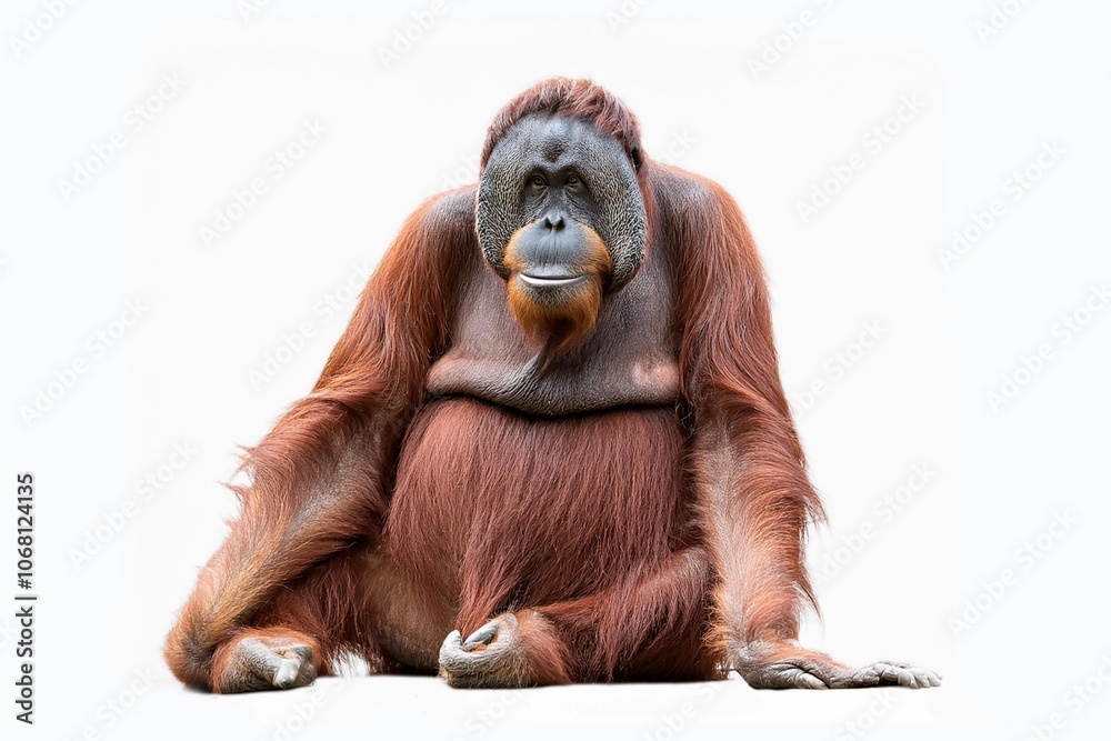 Orangutans or orang utan isolated on white. are great apes native to ...