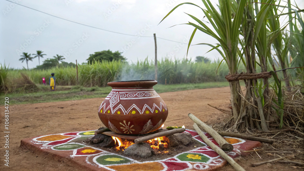 Traditional south Indian Village Pongal festival Scene with Rangoli and ...