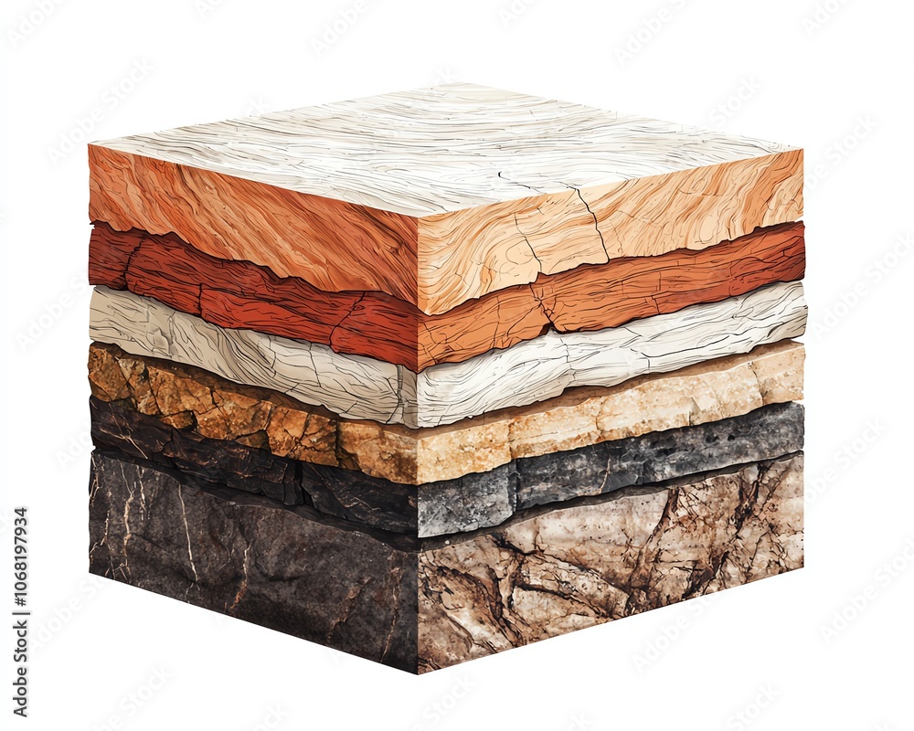Detailed cross-section of geological rock layers, stratigraphic ...