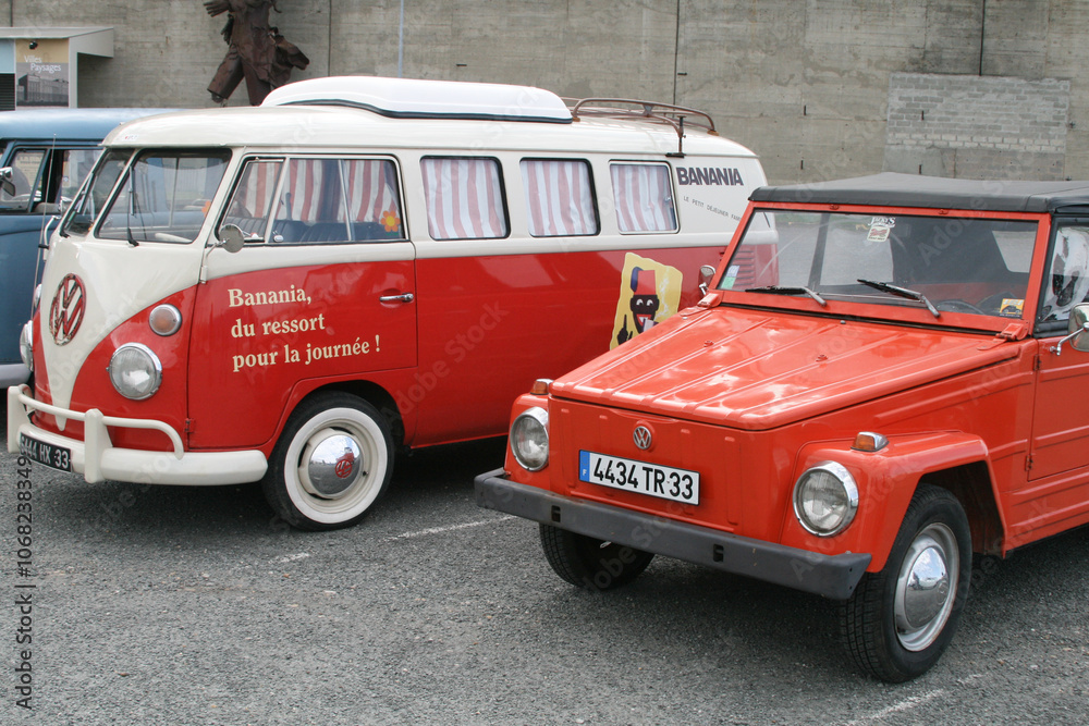 vw Volkswagen old vw thing 181 ancient vintage car parked front bus ...