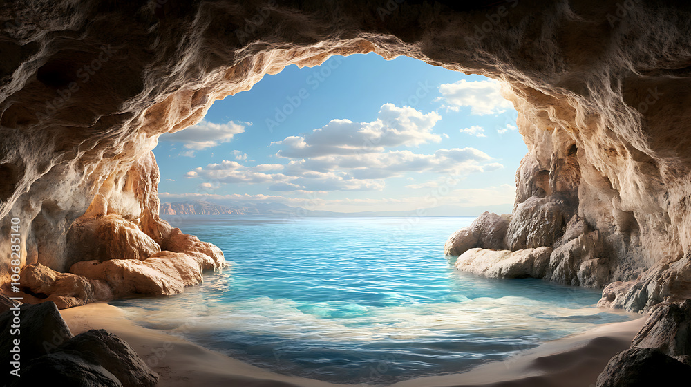 Beautiful cave in the rock. Hot cave due to magma and volcano, volcanic ...