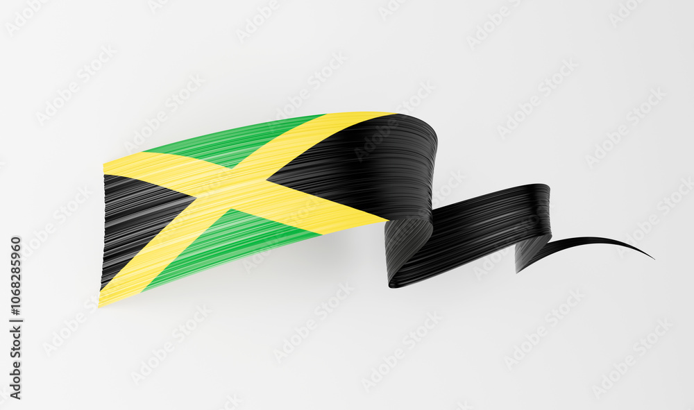 3d Flag Of Jamaica 3d Wavy Shiny Jamaica Ribbon Isolated On White ...